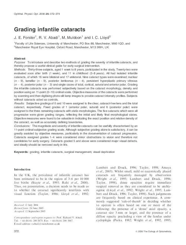 (PDF) Grading infantile cataracts
