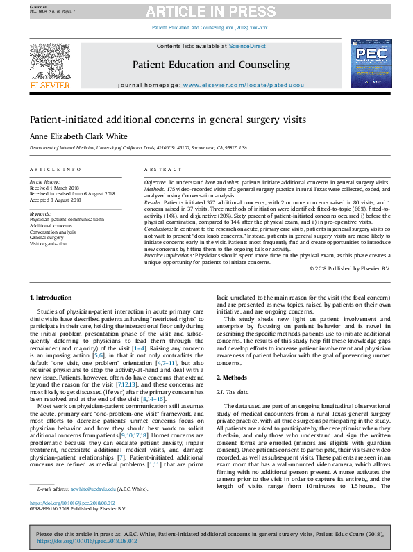 (PDF) Patient-initiated additional concerns in general surgery visits