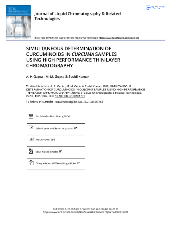 (PDF) SIMULTANEOUS DETERMINATION OF CURCUMINOIDS IN CURCUMA SAMPLES USING HIGH PERFORMANCE THIN ...