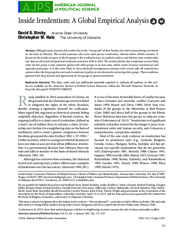(PDF) Inside Irredentism: A Global Empirical Analysis
