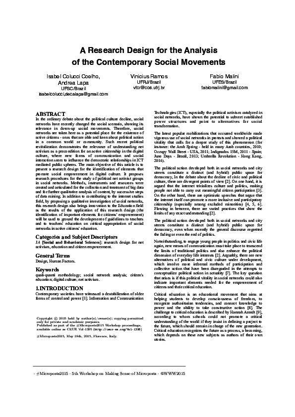 (PDF) A Research Design for the Analysis of the Contemporary Social ...
