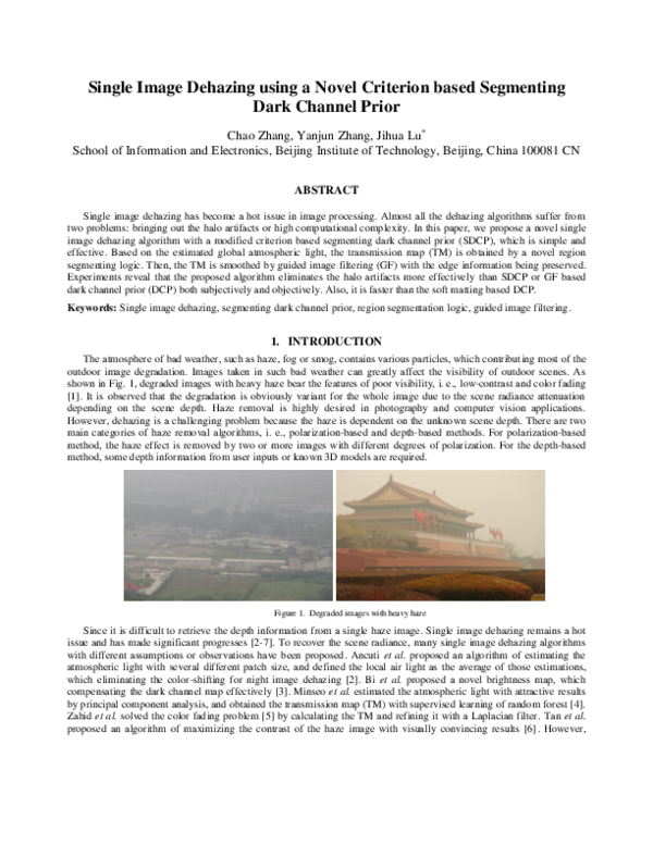 (PDF) Single Image Dehazing using a Novel Criterion based Segmenting Dark Channel Prior