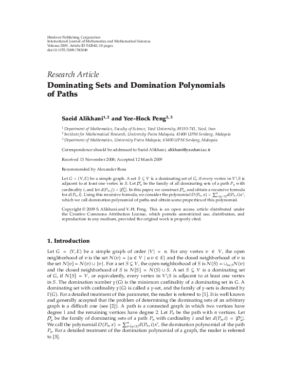 (PDF) Dominating Sets and Domination Polynomials of Paths