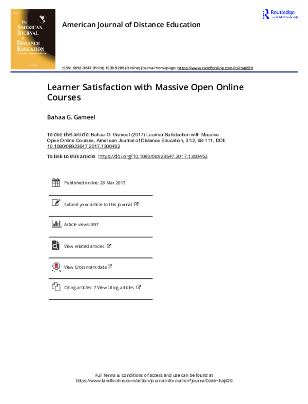 (PDF) American Journal of Distance Education Learner Satisfaction with ...