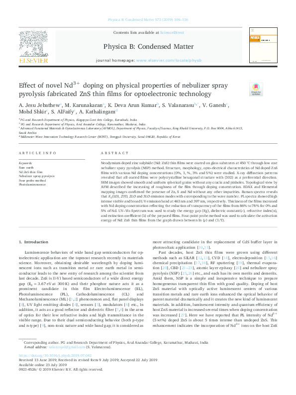 (PDF) Effect of novel Nd 3+ doping on physical properties of nebulizer spray pyrolysis ...