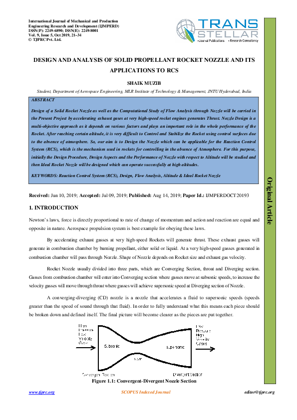 (PDF) DESIGN AND ANALYSIS OF SOLID PROPELLANT ROCKET NOZZLE AND ITS APPLICATIONS TO RCS