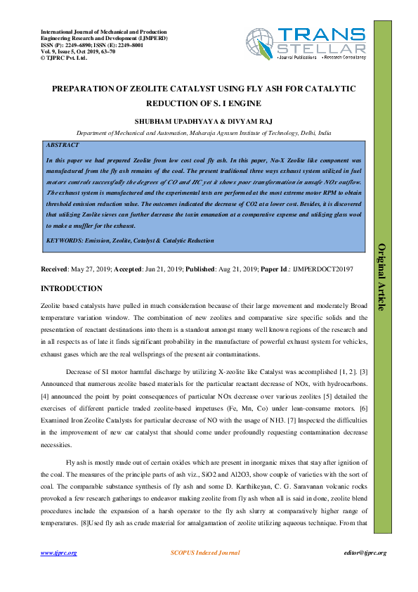 (PDF) PREPARATION OF ZEOLITE CATALYST USING FLY ASH FOR CATALYTIC ...