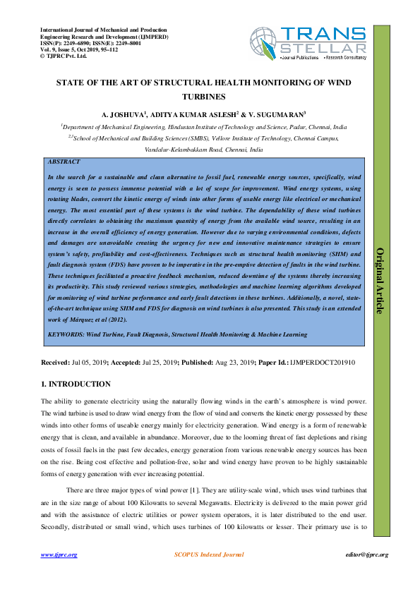 Pdf State Of The Art Of Structural Health Monitoring Of Wind Turbines