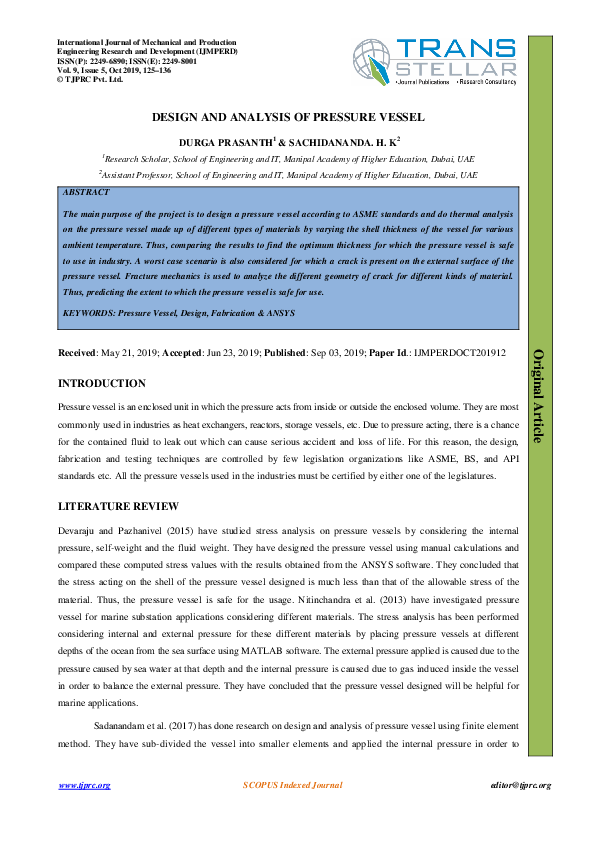 (PDF) DESIGN AND ANALYSIS OF PRESSURE VESSEL