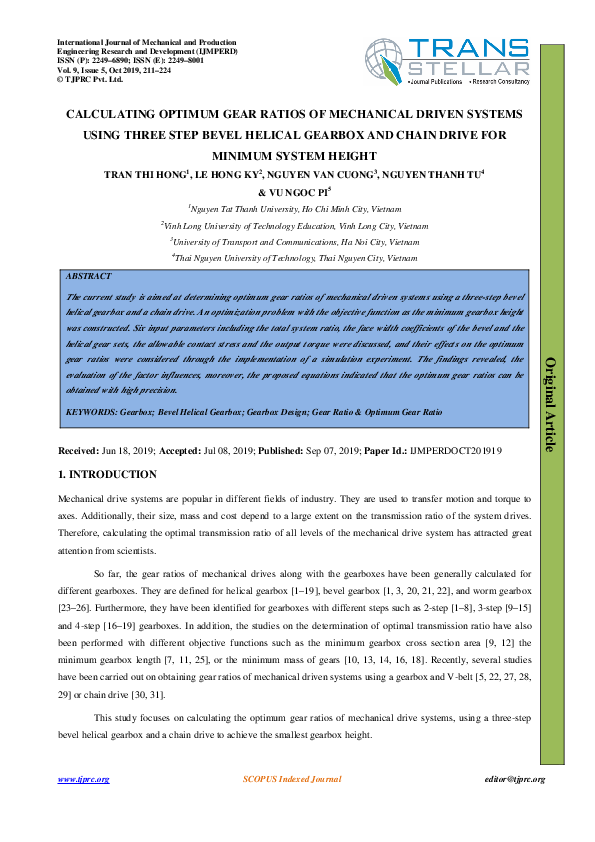 (PDF) CALCULATING OPTIMUM GEAR RATIOS OF MECHANICAL DRIVEN SYSTEMS ...