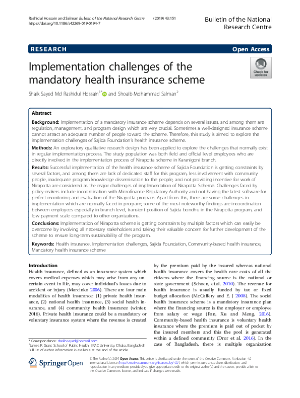 (PDF) Implementation challenges of the mandatory health insurance scheme