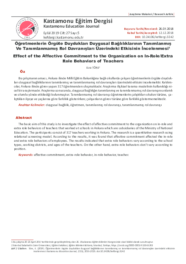 (PDF) Effect of the Affective Commitment to the Organization on In-Role ...