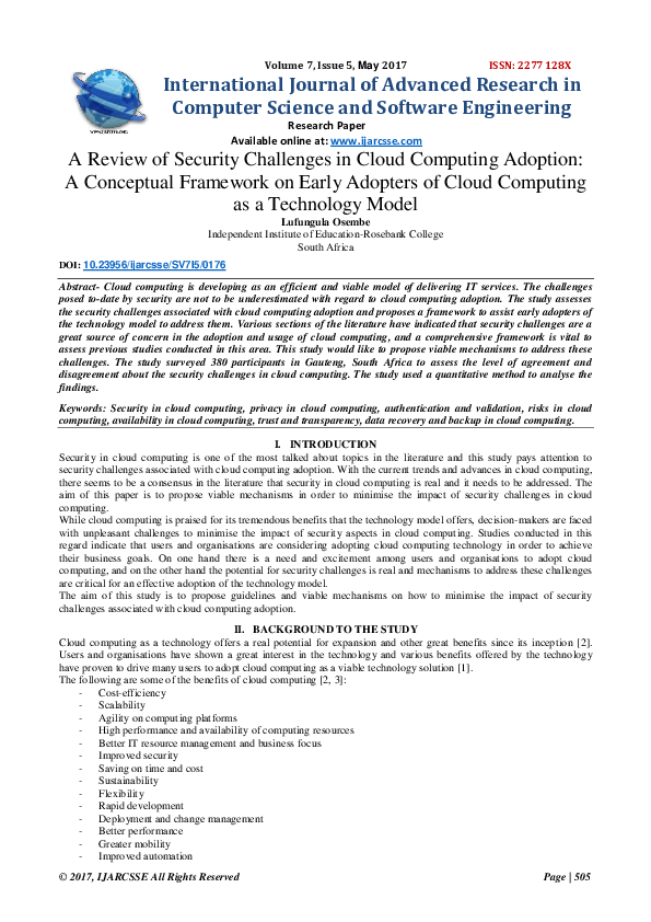 (PDF) A Review of Security Challenges in Cloud Computing Adoption: A ...