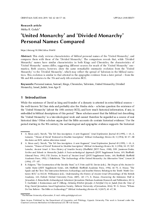 (PDF) Golub, M. R. 2019. “‘United Monarchy’ and ‘Divided Monarchy ...