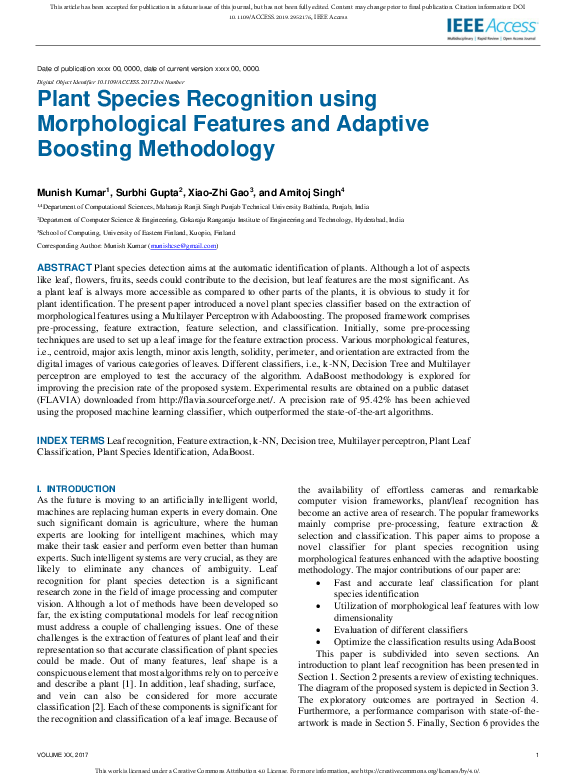 (PDF) Plant Species Recognition using Morphological Features and ...