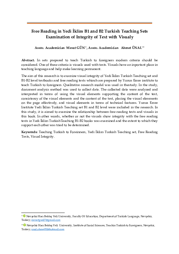 (PDF) Free Reading in Yedi İklim B1 and B2 Turkish Teaching Sets ...