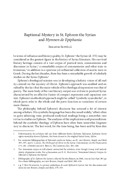 (PDF) Baptismal Mystery in St. Ephrem the Syrian and Hymnen de Epiphania