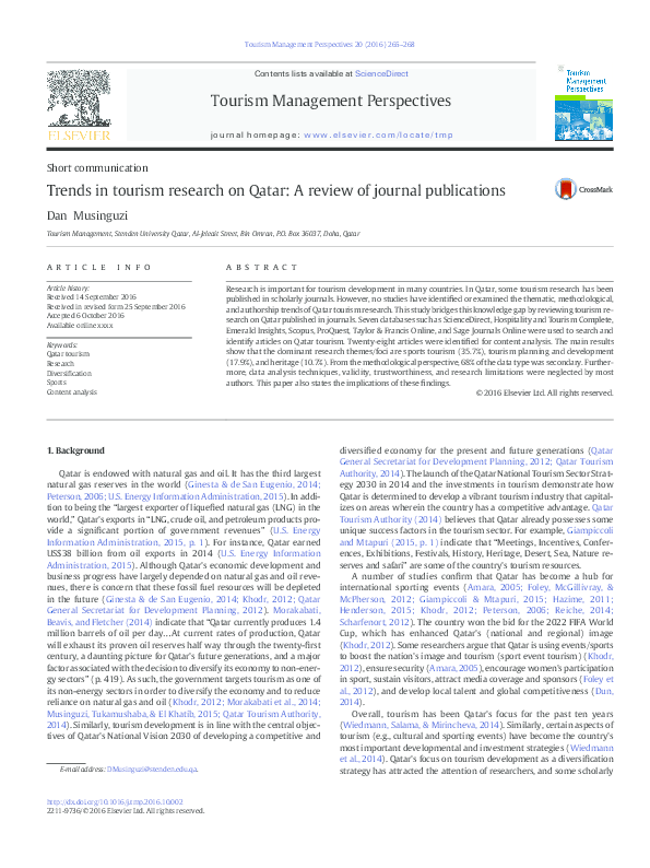(PDF) Trends in tourism research on Qatar: A review of journal publications