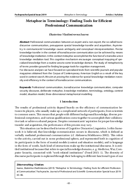 (PDF) Metaphor in Terminology: Finding Tools for Efficient Professional ...