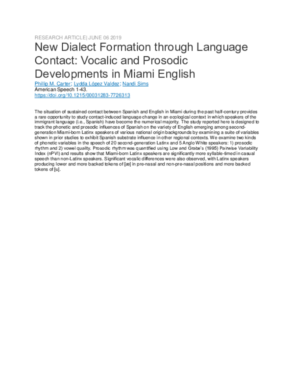 (DOC) New Dialect Formation through Language Contact: Vocalic and ...