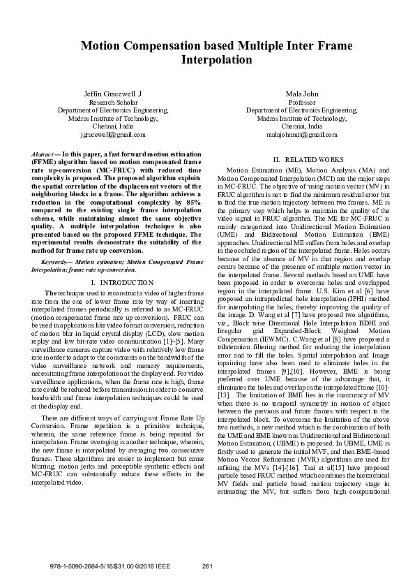 Pdf Motion Compensation Based Multiple Inter Frame Interpolation