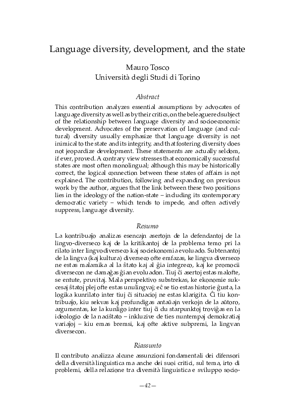 (PDF) Language diversity, development, and the state