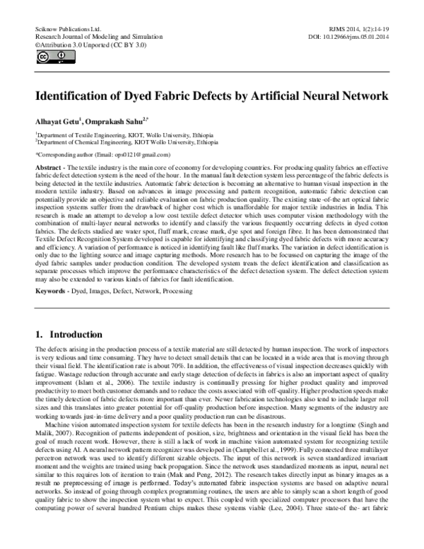 (PDF) Identification of Dyed Fabric Defects by Artificial Neural Network