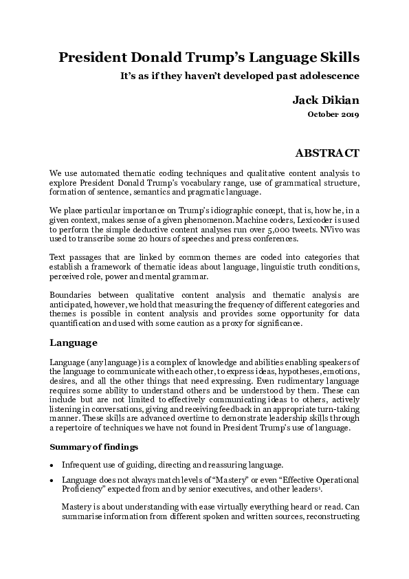 (PDF) President Donald Trump's Language Skills: It's as if they haven't ...