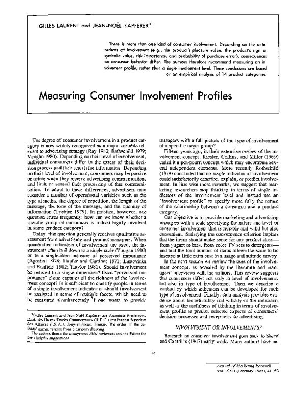 (PDF) Measuring Consumer Involvement Profiles