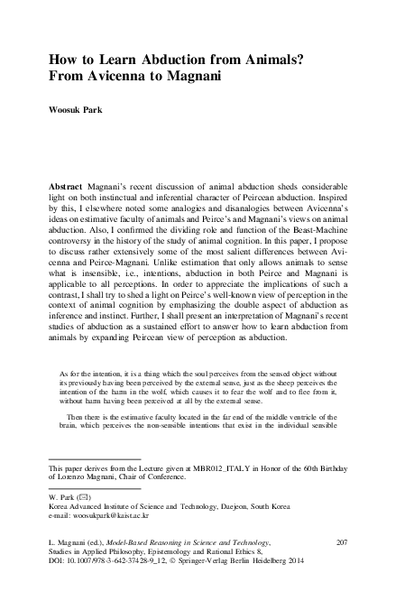 (PDF) How to Learn Abduction from Animals? From Avicenna to Magnani