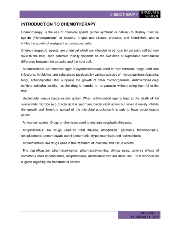 (DOC) INTRODUCTION TO CHEMOTHERAPY