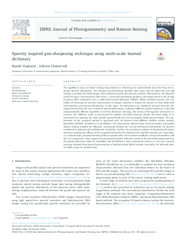 (PDF) Sparsity inspired pan-sharpening technique using multi-scale learned dictionary