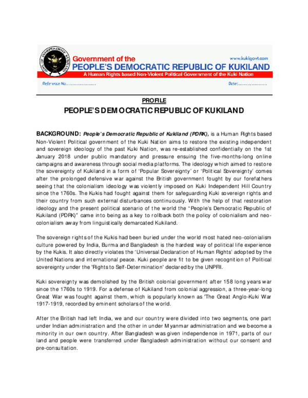(PDF) PEOPLE'S DEMOCRATIC REPUBLIC OF KUKILAND BACKGROUND: People's ...