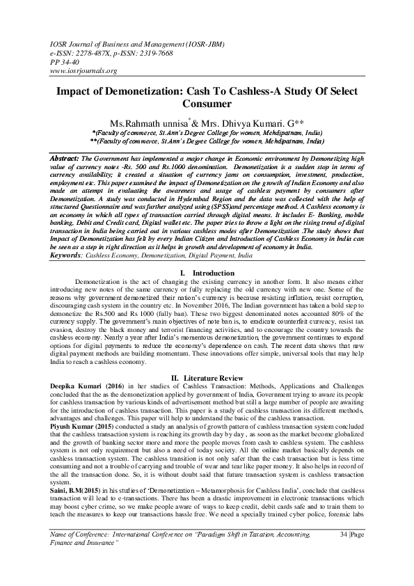 (PDF) Impact of demonetization