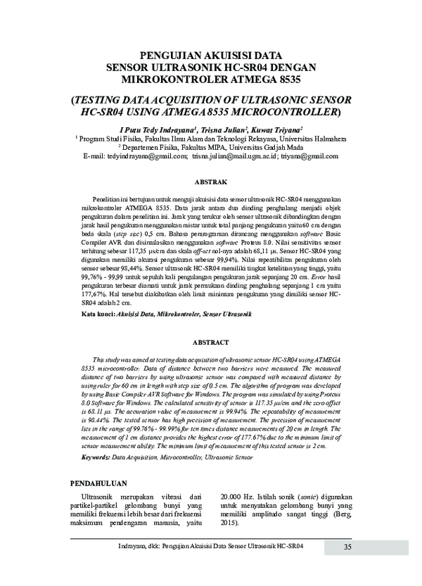 Pdf Testing Data Acquisition Of Ultrasonic Sensor Hc Sr04 Using Atmega 8535 Microcontroller
