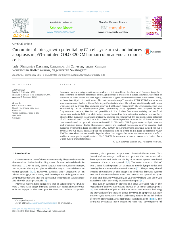 (PDF) Curcumin inhibits growth potential by G1 cell cycle arrest and ...