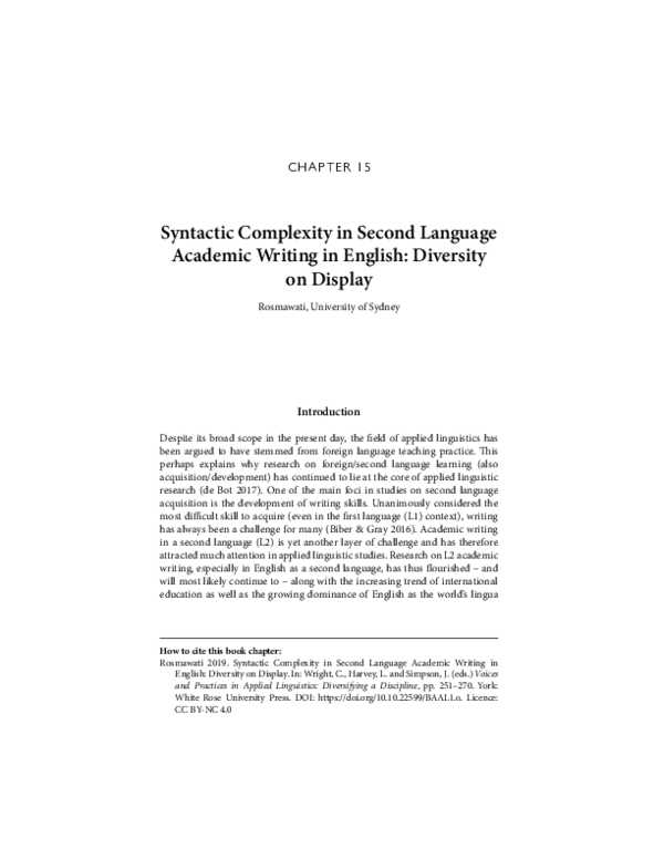 Pdf Syntactic Complexity In Second Language Academic Writing In
