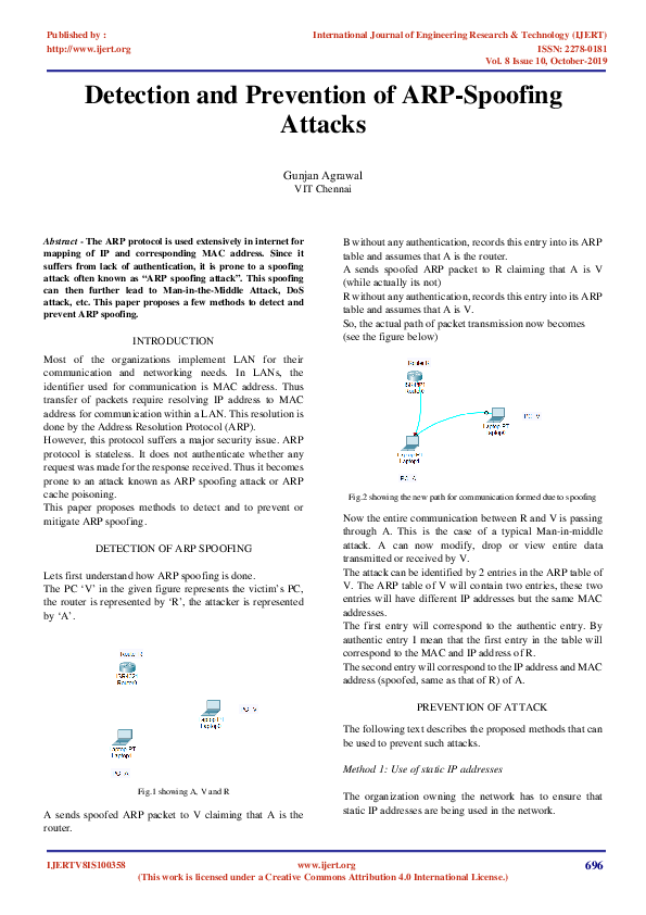 Pdf Ijert Detection And Prevention Of Arp Spoofing Attacks