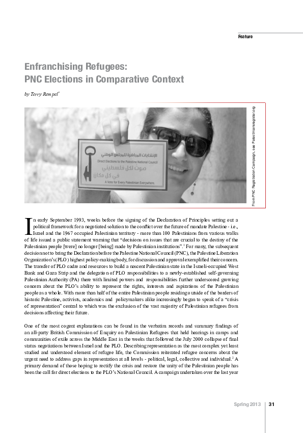 (PDF) Enfranchising Refugees: PNC Elections in Comparative Context