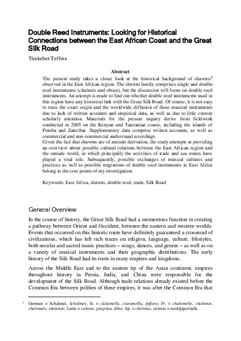 (PDF) Timkehet Teffera (2019). Double Reed Instruments: Looking for ...