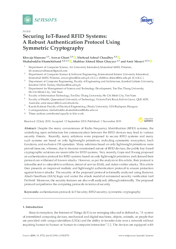 Pdf Securing Iot Based Rfid Systems A Robust Authentication Protocol