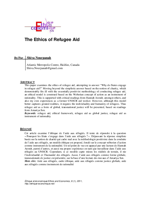 (PDF) The Ethics of Refugee Aid