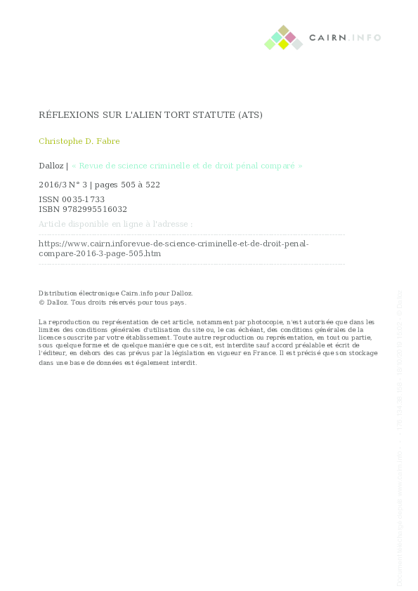 (PDF) Réflexions sur l'Alien Tort Statute