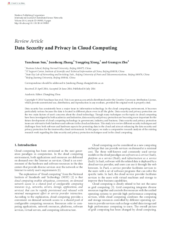 (PDF) Review Article Data Security and Privacy in Cloud Computing