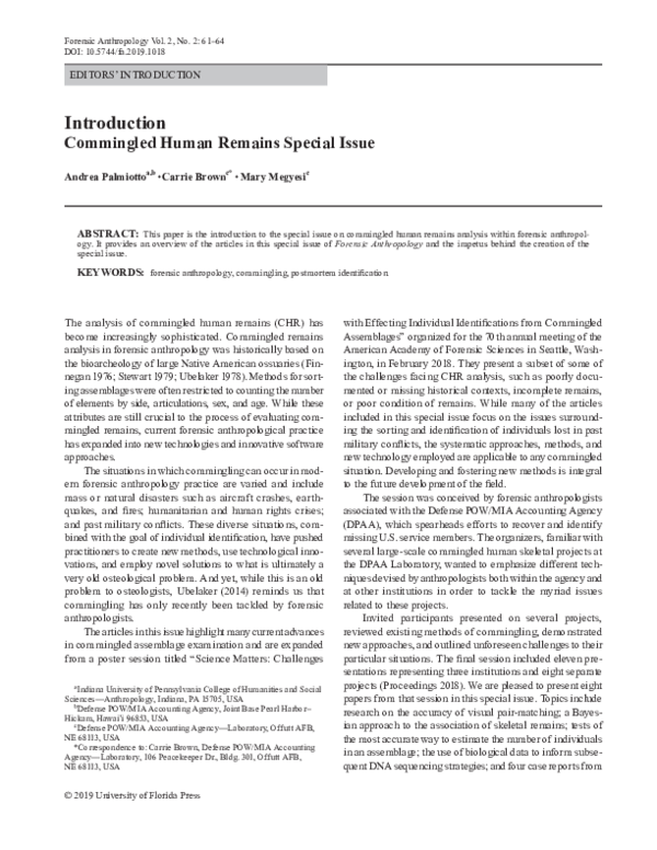 (PDF) Introduction: Commingled Human Remains Special Issue