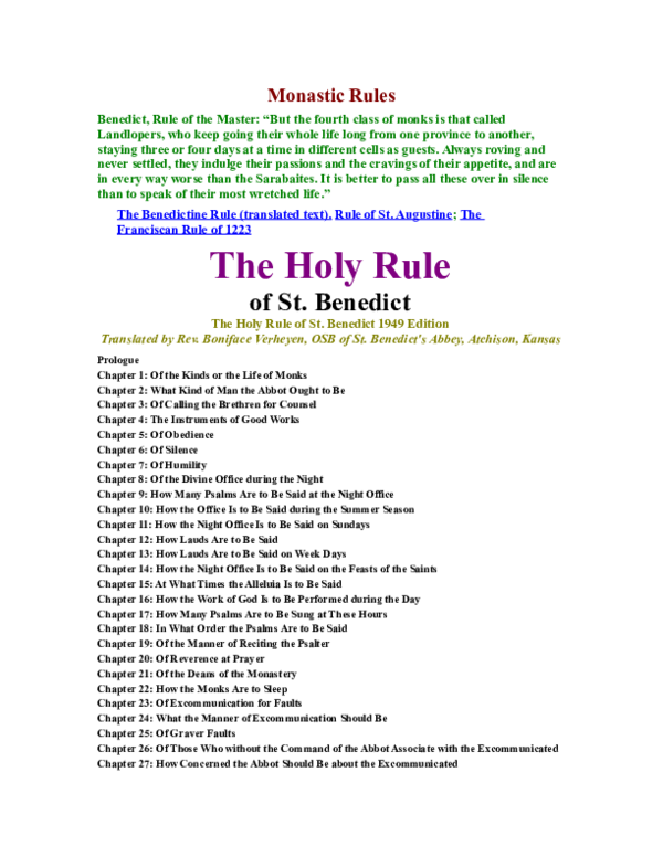 the Rule of the Benedictine order