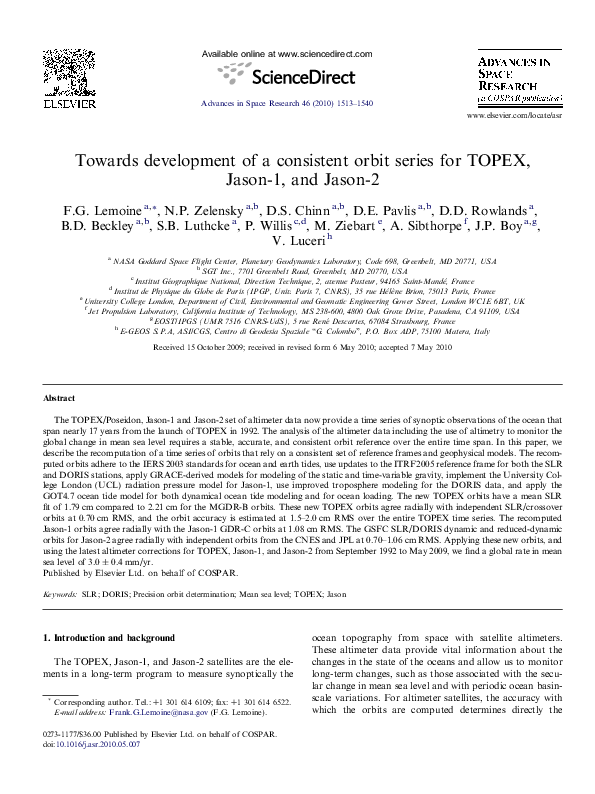 (PDF) Towards development of a consistent orbit series for TOPEX, Jason ...