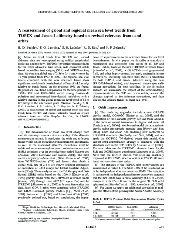 (PDF) A reassessment of global and regional mean sea level trends from ...