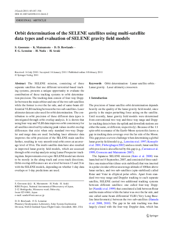 (PDF) Orbit determination of the SELENE satellites using multi ...