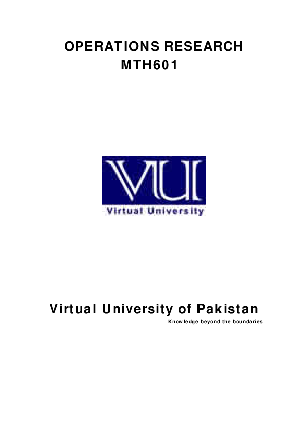 (PDF) MTH601 Operations Research